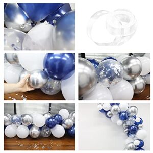 Navy Blue Silver Balloon Arch Garland Kit, 124 Pack Navy Silver White Confetti Balloons with Balloon Accessories and LED String Light for Graduation Baby Shower Wedding Birthday Party Supplies