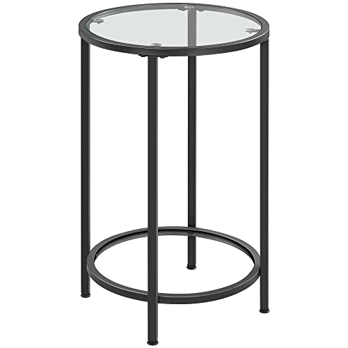 Yaheetech End Table,Round Side Table,Small Coffee Accent Table Nightstand Modern Style w/Glass Top & Metal Frame for Living Room, Balcony, Bedroom, Porch, Small Space,Black