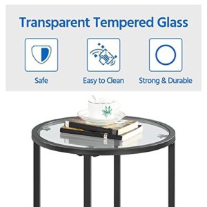 Yaheetech End Table,Round Side Table,Small Coffee Accent Table Nightstand Modern Style w/Glass Top & Metal Frame for Living Room, Balcony, Bedroom, Porch, Small Space,Black