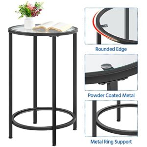 Yaheetech End Table,Round Side Table,Small Coffee Accent Table Nightstand Modern Style w/Glass Top & Metal Frame for Living Room, Balcony, Bedroom, Porch, Small Space,Black