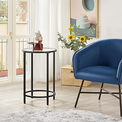 Yaheetech End Table,Round Side Table,Small Coffee Accent Table Nightstand Modern Style w/Glass Top & Metal Frame for Living Room, Balcony, Bedroom, Porch, Small Space,Black