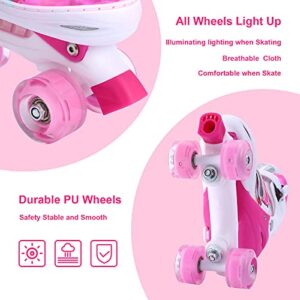 Roller Skates for Kids Girls Boys Beginners, 4 Size Adjustable Size with Light Up Wheels for Children (Pink, Medium(2-5))