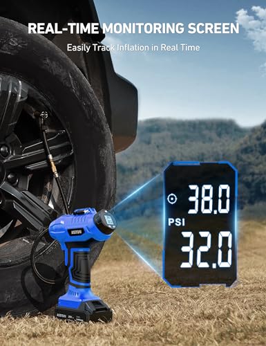 AstroAI Cordless Tire Inflator Air Compressor 20V Rechargeable Battery Powered 160PSI Portable Handheld Air Pump with 12V Car Power Adapter Digital Pressure Gauge for Cars Motorcycles JY16P160-18（C2）