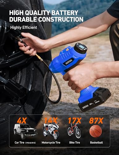 AstroAI Cordless Tire Inflator Air Compressor 20V Rechargeable Battery Powered 160PSI Portable Handheld Air Pump with 12V Car Power Adapter Digital Pressure Gauge for Cars Motorcycles JY16P160-18（C2）