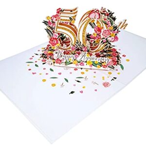 iGifts And Cards Happy 50th Milestone Anniversary 3D Pop Up Greeting Card - Marriage, Soulmates, Celebration, Being Together, Golden, Congratulations, Romantic, Lovebirds, Love and Happiness