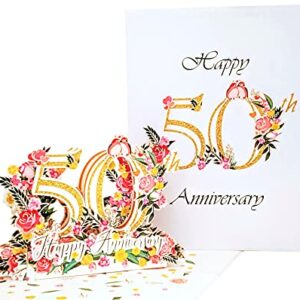 iGifts And Cards Happy 50th Milestone Anniversary 3D Pop Up Greeting Card - Marriage, Soulmates, Celebration, Being Together, Golden, Congratulations, Romantic, Lovebirds, Love and Happiness