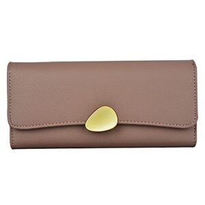 oyaton clutch wallets for women, soft faux leather women wallet with phone holder zip coin pocket and cute leaf shaped snap closure (khaki)