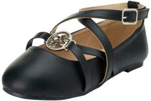 bebe girls' dress shoes - strappy ballet flats with rhinestone medallion (little girl/big girl), size 1 little kid, black