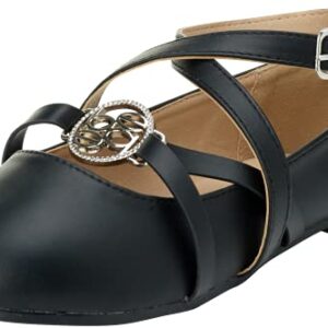 bebe Girls' Dress Shoes - Strappy Ballet Flats with Rhinestone Medallion (Little Girl/Big Girl), Size 1 Little Kid, Black