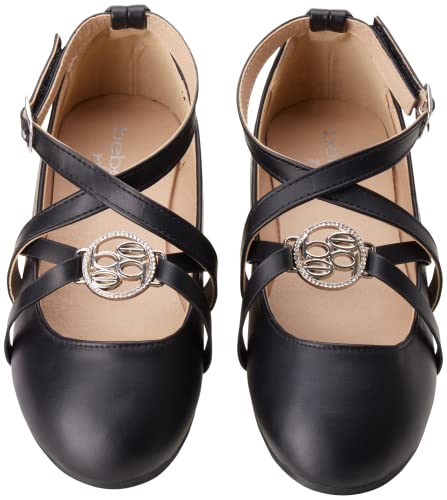 bebe Girls' Dress Shoes - Strappy Ballet Flats with Rhinestone Medallion (Little Girl/Big Girl), Size 1 Little Kid, Black