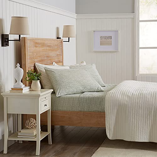 Great Bay Home 4-Piece Stripe Printed Ultra-Soft Microfiber Sheet Set. Wrinkle Free, Comfortable, All-Season Bed Sheets. Evette Collection (Full, Stripe - Sea Foam)