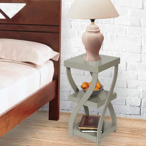 Etna Twist Side End Table Modern Accent Table Nightstand with Distressed Finish, Wood, 24" High - Gray