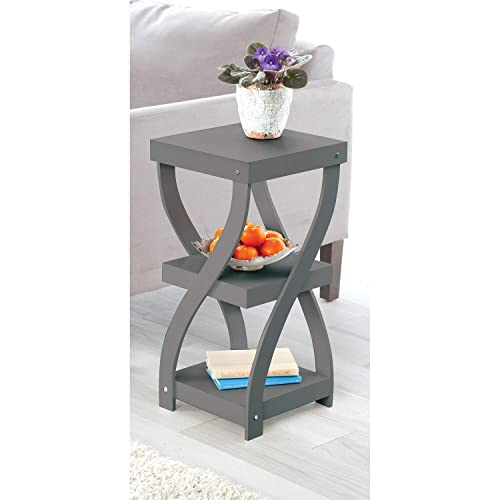 Etna Twist Side End Table Modern Accent Table Nightstand with Distressed Finish, Wood, 24" High - Gray