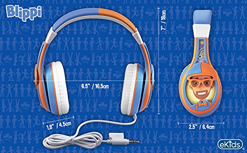 eKids Blippi Headphones for Kids, Wired Headphones for School, Home or Travel, Tangle Free Stereo Headphones with Parental Volume Control, Connect via 3.5mm Jack