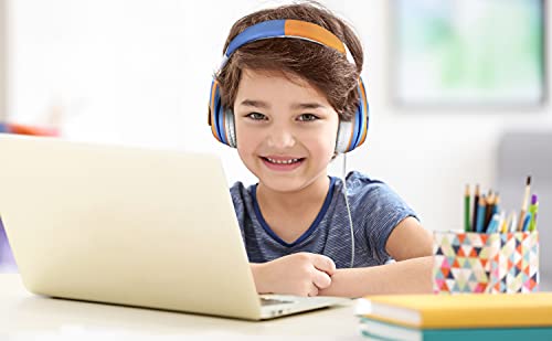 eKids Blippi Headphones for Kids, Wired Headphones for School, Home or Travel, Tangle Free Stereo Headphones with Parental Volume Control, Connect via 3.5mm Jack