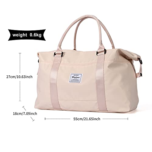 HYC00 Travel Duffel Bag, Sports Tote Gym Bag, Shoulder Weekender Overnight Bag for Women,Beige Large