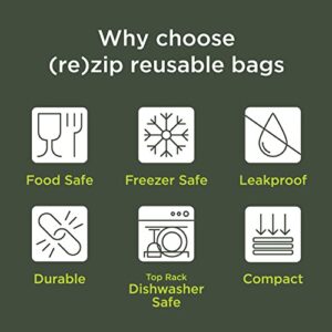 rezip 5-pack Stand-Up Reusable Bag Bundle | BPA-Free, Food Grade, Leakproof, Freezer and Dishwasher Safe | 5 Snack-Size Bags (1-Cup / 8-Oz) | Jewel Tones