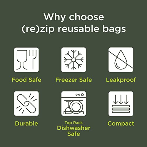 rezip 5-pack Stand-Up Reusable Bag Bundle | BPA-Free, Food Grade, Leakproof, Freezer and Dishwasher Safe | 5 Snack-Size Bags (1-Cup / 8-Oz) | Jewel Tones