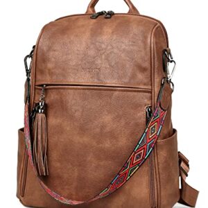 FADEON Leather Backpack Purse for Women Designer Travel Backpack Purses PU Fashion Ladies Shoulder Bag with Tassel Brown