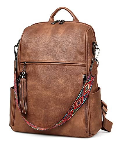 FADEON Leather Backpack Purse for Women Designer Travel Backpack Purses PU Fashion Ladies Shoulder Bag with Tassel Brown