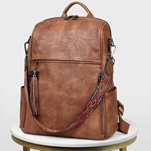 FADEON Leather Backpack Purse for Women Designer Travel Backpack Purses PU Fashion Ladies Shoulder Bag with Tassel Brown