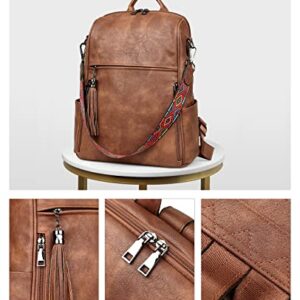 FADEON Leather Backpack Purse for Women Designer Travel Backpack Purses PU Fashion Ladies Shoulder Bag with Tassel Brown