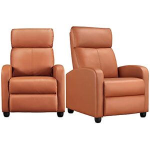 yaheetech padded seat recliner chair set of 2 single sofa recliner for living room pu leather upholstered reclining chair home theater seating tan