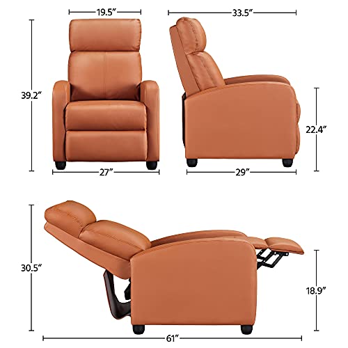 Yaheetech Padded Seat Recliner Chair Set of 2 Single Sofa Recliner for Living Room PU Leather Upholstered Reclining Chair Home Theater Seating Tan