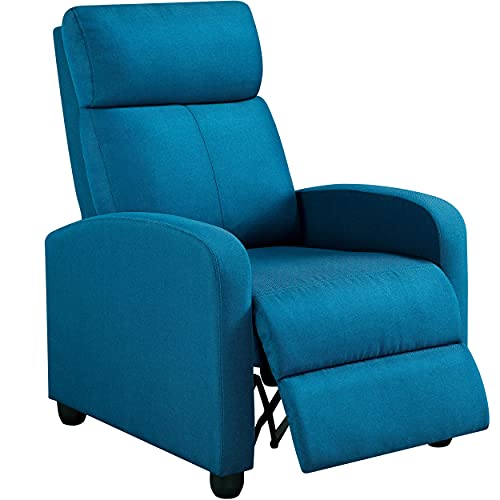 Topeakmart Fabric Recliner Sofa Push Back Recliner Chair Adjustable Modern Single Reclining Chair Upholstered Sofa with Pocket Spring Living Room Bedroom Home Theater Blue