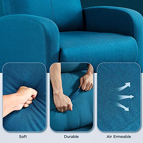 Topeakmart Fabric Recliner Sofa Push Back Recliner Chair Adjustable Modern Single Reclining Chair Upholstered Sofa with Pocket Spring Living Room Bedroom Home Theater Blue