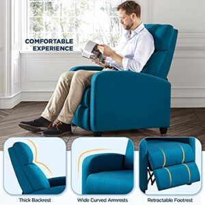 Topeakmart Fabric Recliner Sofa Push Back Recliner Chair Adjustable Modern Single Reclining Chair Upholstered Sofa with Pocket Spring Living Room Bedroom Home Theater Blue