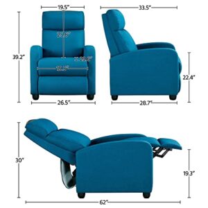 Topeakmart Fabric Recliner Sofa Push Back Recliner Chair Adjustable Modern Single Reclining Chair Upholstered Sofa with Pocket Spring Living Room Bedroom Home Theater Blue