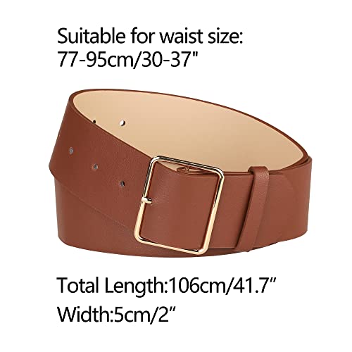 Allegra K PU Leather Belts for Women Metal Pin Buckle 2 inches Wide Belt for Dress Pants Fit waist 77-95cm/30-37 Brown