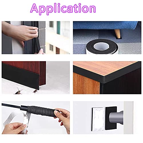 Door Weatherstrip Strong Adhesive Door Bottom Seal Black Rubber Strip 16.4 Feet Length Weather Stripping Door Bottom Seal Strip Door Winddow Sweep Weather Stripping Door Draft Stopper