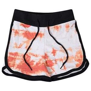 kids girls shorts gym sports tie dye orange print summer hot pant shorts 5-13 yr