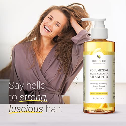 Tree to Tub Biotin Shampoo - Biotin and Collagen Shampoo, Volumizing Hair Thickening Shampoo, Sulfate Free Argan Oil Shampoo for Women & Men w/Wild Soapberries All Natural Sicilian Lemon Tea Tree Oil