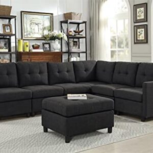 BEEY Modular Sectional Sofa Couches Living Room 6 Seats Corner Sectional Couches L- Shape Sofa Couch with Ottoman Set for Small Apartment,Deep Grey