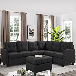 BEEY Modular Sectional Sofa Couches Living Room 6 Seats Corner Sectional Couches L- Shape Sofa Couch with Ottoman Set for Small Apartment,Deep Grey