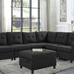 BEEY Modular Sectional Sofa Couches Living Room 6 Seats Corner Sectional Couches L- Shape Sofa Couch with Ottoman Set for Small Apartment,Deep Grey