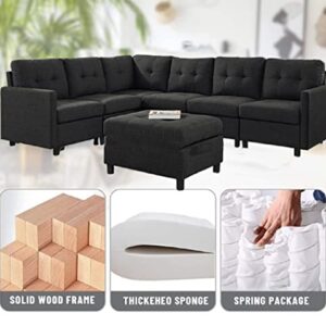 BEEY Modular Sectional Sofa Couches Living Room 6 Seats Corner Sectional Couches L- Shape Sofa Couch with Ottoman Set for Small Apartment,Deep Grey