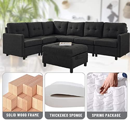 BEEY Modular Sectional Sofa Couches Living Room 6 Seats Corner Sectional Couches L- Shape Sofa Couch with Ottoman Set for Small Apartment,Deep Grey