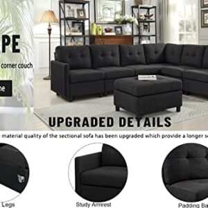 BEEY Modular Sectional Sofa Couches Living Room 6 Seats Corner Sectional Couches L- Shape Sofa Couch with Ottoman Set for Small Apartment,Deep Grey