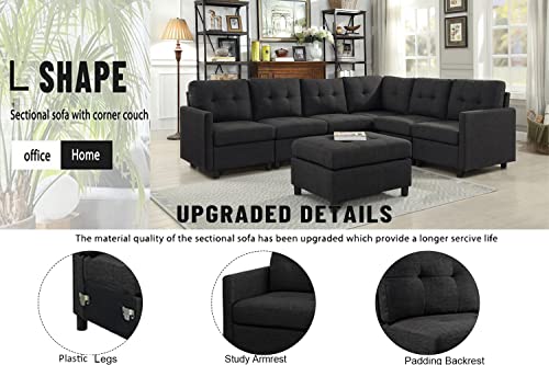 BEEY Modular Sectional Sofa Couches Living Room 6 Seats Corner Sectional Couches L- Shape Sofa Couch with Ottoman Set for Small Apartment,Deep Grey