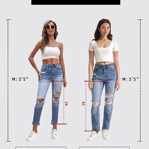 OFLUCK Women Ripped High Waisted Jeans Frayed Raw Hem Regular Fit Boyfriend Distressed Denim Pants with Hole Blue