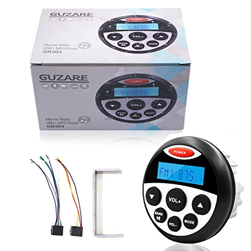 GUZARE Boat Marine Stereo Receiver Bluetooth - 45 x 4 Watts Audio AM FM Gauge Waterproof Radio Tuner Streaming for Boats Golf Cart ATV UTV and Spa Hot Tubs GR304