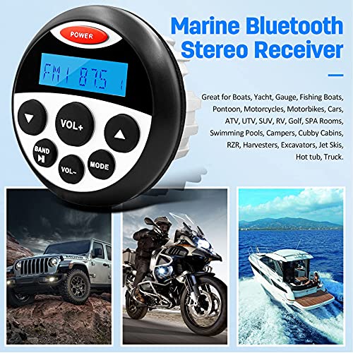 GUZARE Boat Marine Stereo Receiver Bluetooth - 45 x 4 Watts Audio AM FM Gauge Waterproof Radio Tuner Streaming for Boats Golf Cart ATV UTV and Spa Hot Tubs GR304