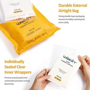 wisedry 62% Humidity Packs - 4 Pcs 60 Gram Two Way Moisture Control Packets - No Liquid Leakage, Individually Wrapped