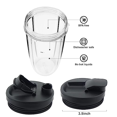 Ninja Blender Cups, Ninja Blender Cups Replacement, Ninja Replacement Cups for BL480 BL490 BL640 BL680 Auto IQ Blender, 18 oz