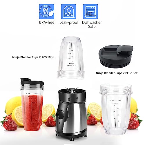 Ninja Blender Cups, Ninja Blender Cups Replacement, Ninja Replacement Cups for BL480 BL490 BL640 BL680 Auto IQ Blender, 18 oz