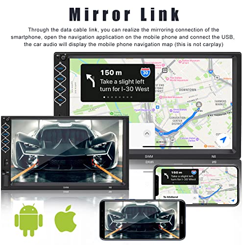 7 Inch Car Stereo Double Din Bluetooth 5.1,Car Radio Touch Screen FM Radio,Backup Camera/Support Mirror Link/Hands Free Calling,Steering Wheel Remote(SWC)/MP3/MP4/MP5 Subwoofer Player/2 Din Car Audio